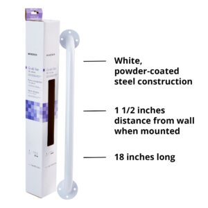 McKesson Grab Bar, Wall Mount, Steel, Bathroom, Shower Aid, White Power Coated, 18 in, 3 Count