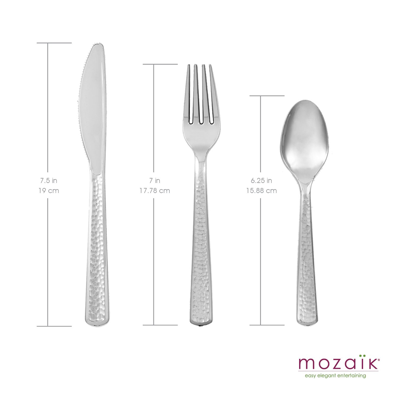 Mozaik Premium Plastic Hammered Stainless Steel Coated Assorted Cutlery, 120 pieces