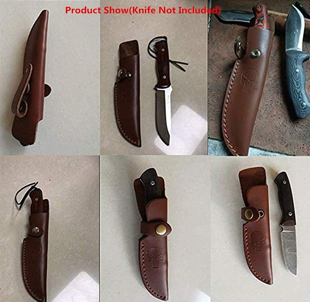 Aibote Fixed Blade Knife Sheath With Belt Loop Hunting Holster Carrying Knives Leather Holder Sheaths Case Scabbard Pouch Bag Pocket EDC Camping Outdoor Tool(C-Small)