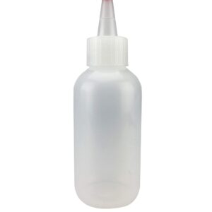 Hobbyland Squeeze Bottles, LDPE Plastic Bottles, Natural Boston Round Bottles, Yorker Spout Red Caps, Tips have .30 Hole (4oz, 24/410 Neck, 6 Bottles)