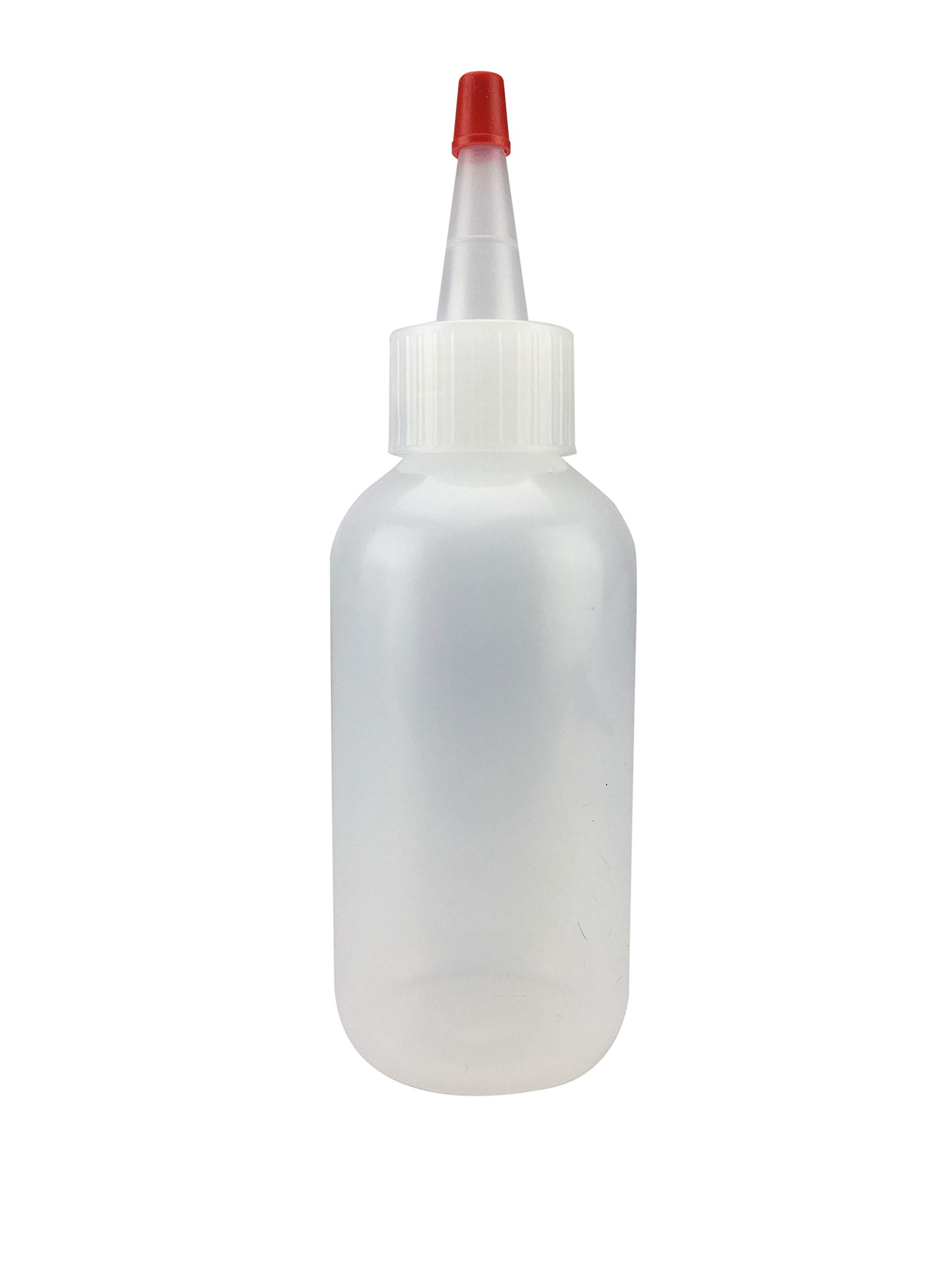 Hobbyland Squeeze Bottles, LDPE Plastic Bottles, Natural Boston Round Bottles, Yorker Spout Red Caps, Tips have .30 Hole (4oz, 24/410 Neck, 6 Bottles)