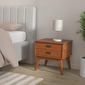 SIMPLIHOME Draper Solid Hardwood 22 inch wide Rectangle End Side Table in Teak Brown with Storage, 2 Drawers, for the Living Room and Bedroom