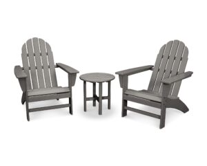 polywood vineyard 3-piece adirondack chair set with side table, slate grey