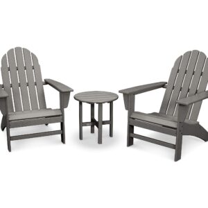 POLYWOOD Vineyard 3-Piece Adirondack Chair Set with Side Table, Slate Grey