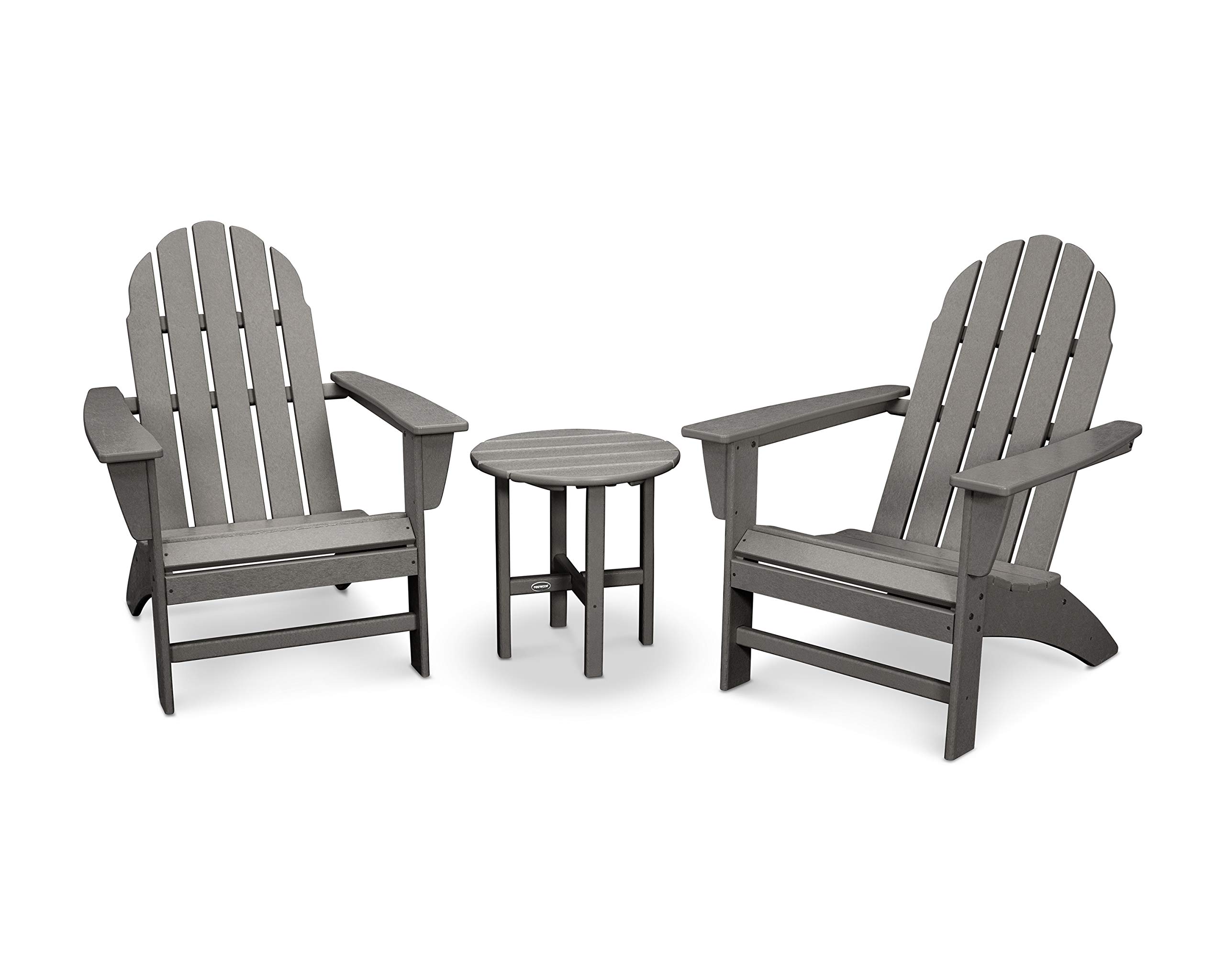 POLYWOOD Vineyard 3-Piece Adirondack Chair Set with Side Table, Slate Grey