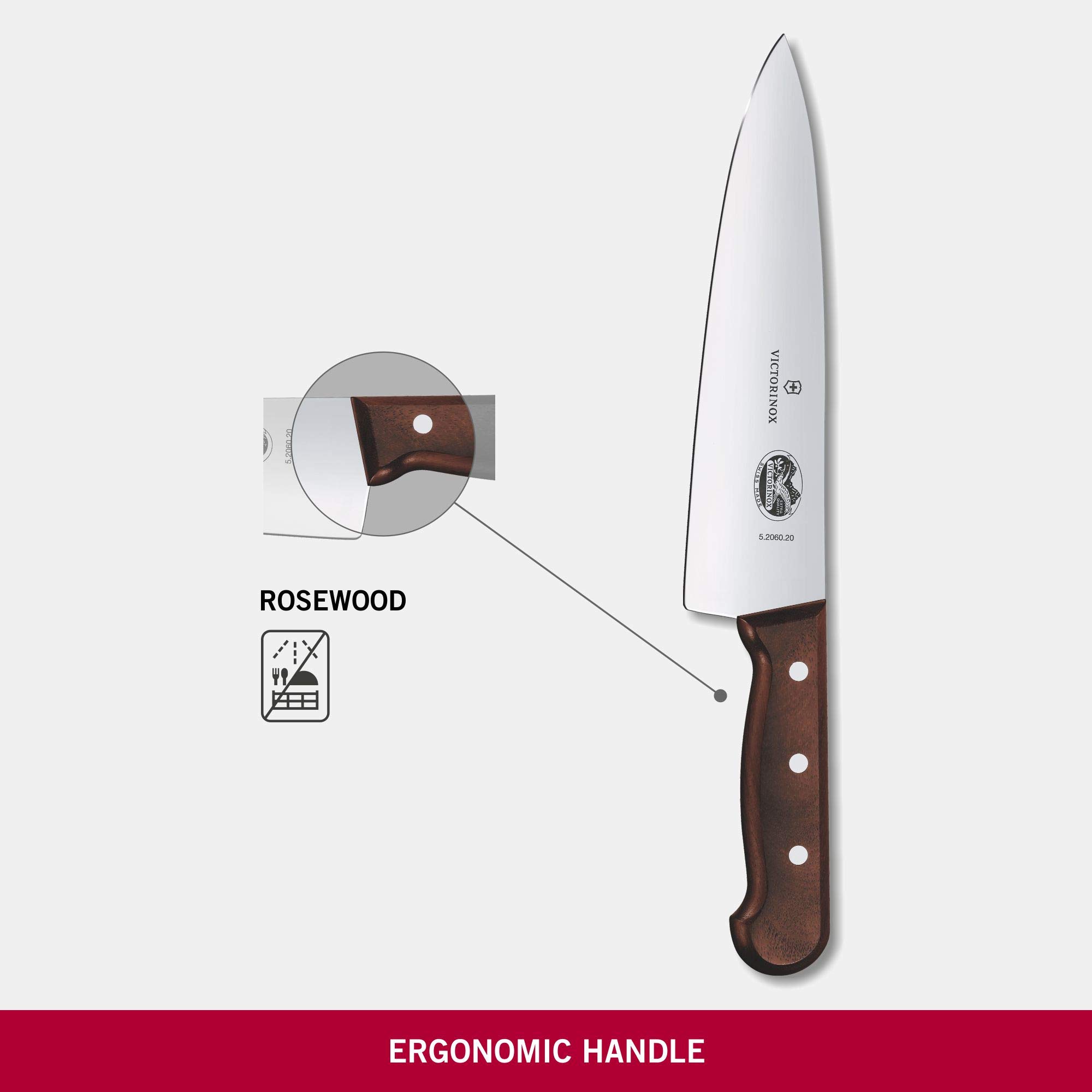 Victorinox Chef's Knife - Kitchen Knife for Home Essentials - Cooking Knife for All Cuts of Meat - Wooden Handle, Extra Wide Blade, 8"