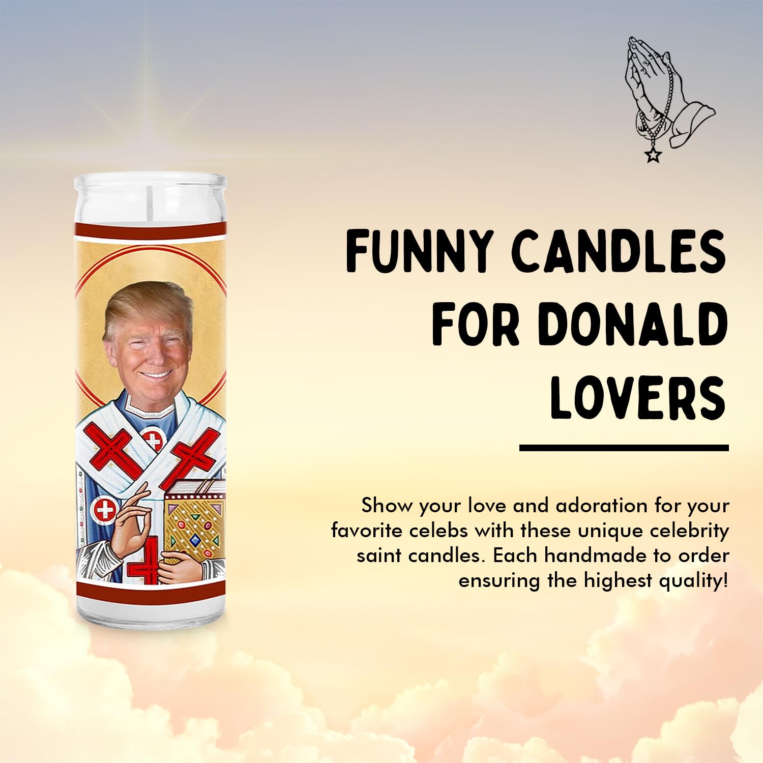 Celeb Prayer Candle Donald Celebrity Candle - Funny Saint Candle - 8 Inch Glass Votive - Handmade in USA - Novelty Gift for Celebrity Lovers