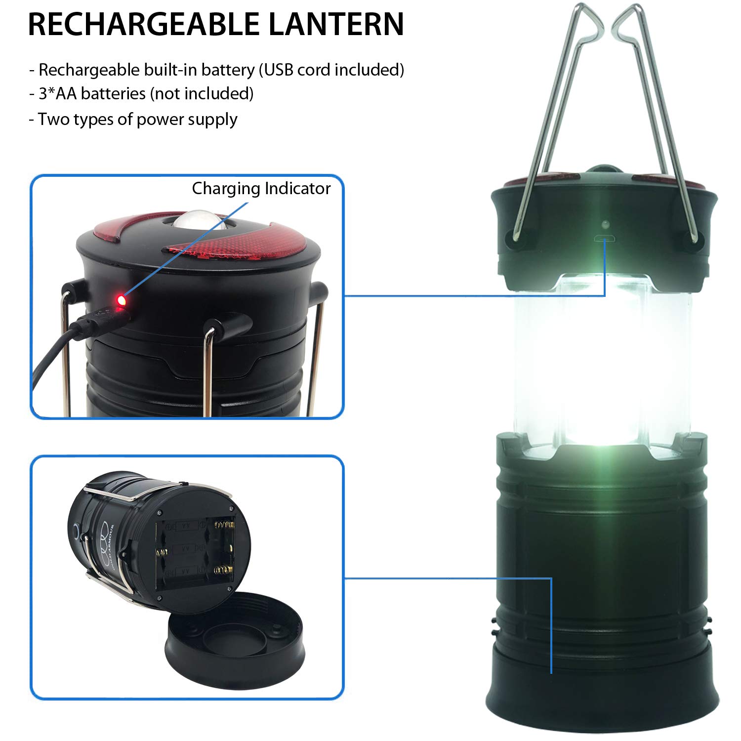 Gold Armour Camping Lantern - LED Lantern with 4 Mode, Rechargeable Lights with Magnetic Base for Emergency Hurricane Camping Essentials Gear Accessories (Set of 4)