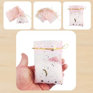 QIANHAILIZZ 100 Pack 3.5 x 4.7 Inch Moon Star Organza Jewelry Gift Pouch Candy Pouch Drawstring Wedding Favor Bags MS9 (pink)