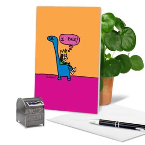 NobleWorks - 1 Funny Cartoon Card for Birthdays - Humor Bday Comic, Notecard with Envelope - Tiny Ruler C6183BDG