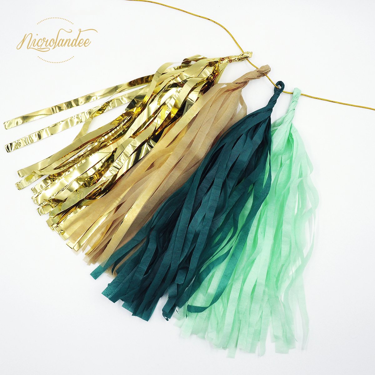 NICROLANDEE 20Pcs Wedding Party Tassel Sage Green Champagne Gold and Teal Tassel Garland for Rustic Style Bridal Shower Baby Shower Spring Decor Birthday Eucalyptus Neutral Decorations (Green)