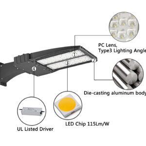 1000LED LED Sheobox Parking Lot Light 200W (600W Eq.) Outdoor Street Light, 5000K AC110-277V Arm Mount, Waterproof IP66