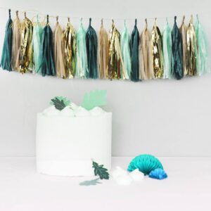 NICROLANDEE 20Pcs Wedding Party Tassel Sage Green Champagne Gold and Teal Tassel Garland for Rustic Style Bridal Shower Baby Shower Spring Decor Birthday Eucalyptus Neutral Decorations (Green)