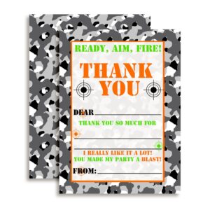 camouflage laser tag birthday thank you notes for kids, ten 4" x 5.5" fill in the blank cards with 10 white envelopes by amandacreation