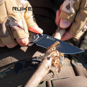 Ruike Pocket Knife for men Tactical Folding Knives Small Frame Lock 14C28N Stainless Cool Steel Camping Knives with Pocket Clip Hiking WorK EDC Knife Outdoor Gear Tool Women Gifts P801-SB