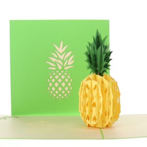 iGifts And Cards Hawaiian Pineapple 3D Pop Up Greeting Card - Fruit, Yellow, Sweet, Tropical, Green, Health, Hawaii, Half-Fold, Get Well, Just Because, Love, Special Days, Thank You, Happy Birthday