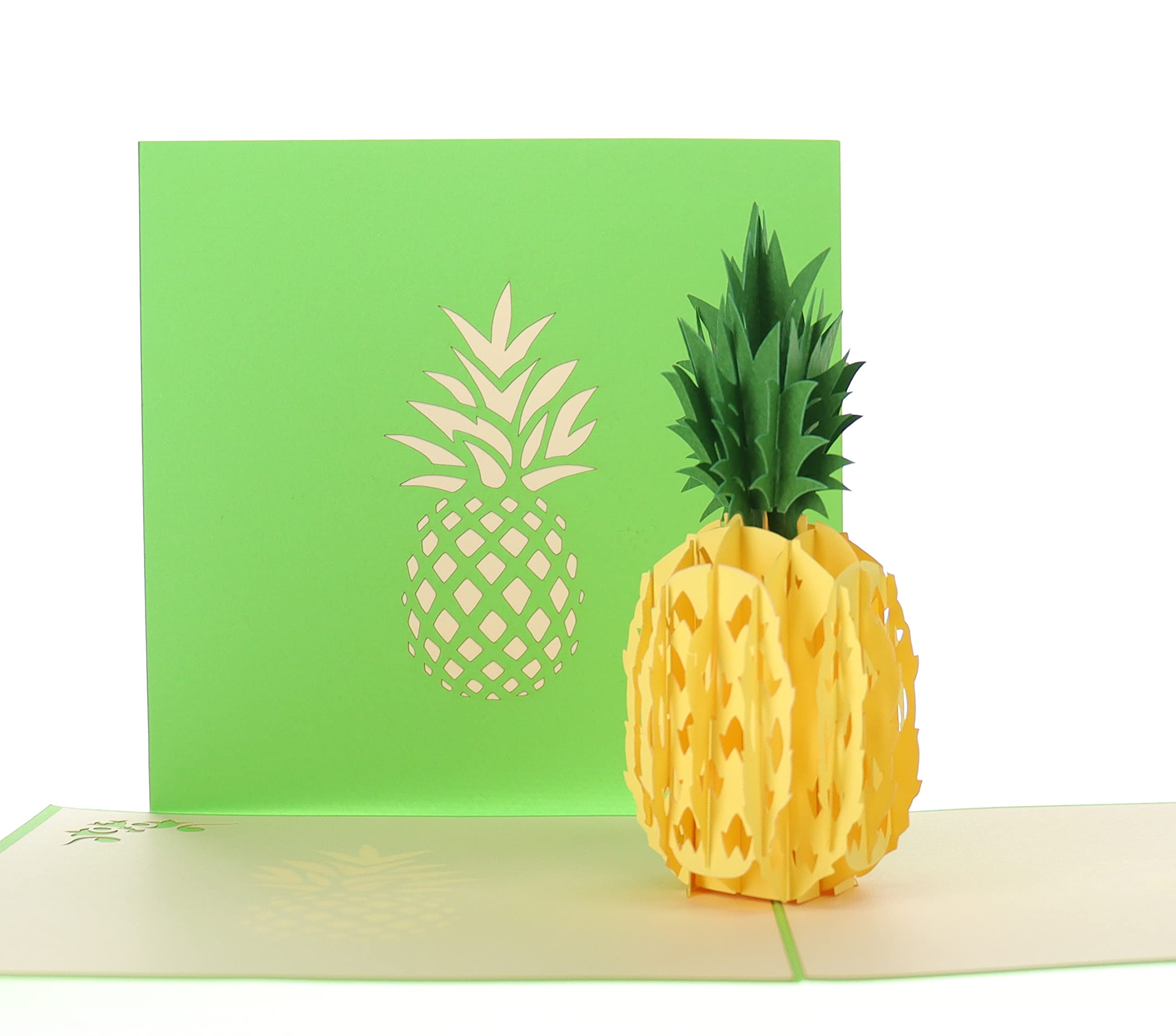 iGifts And Cards Hawaiian Pineapple 3D Pop Up Greeting Card - Fruit, Yellow, Sweet, Tropical, Green, Health, Hawaii, Half-Fold, Get Well, Just Because, Love, Special Days, Thank You, Happy Birthday