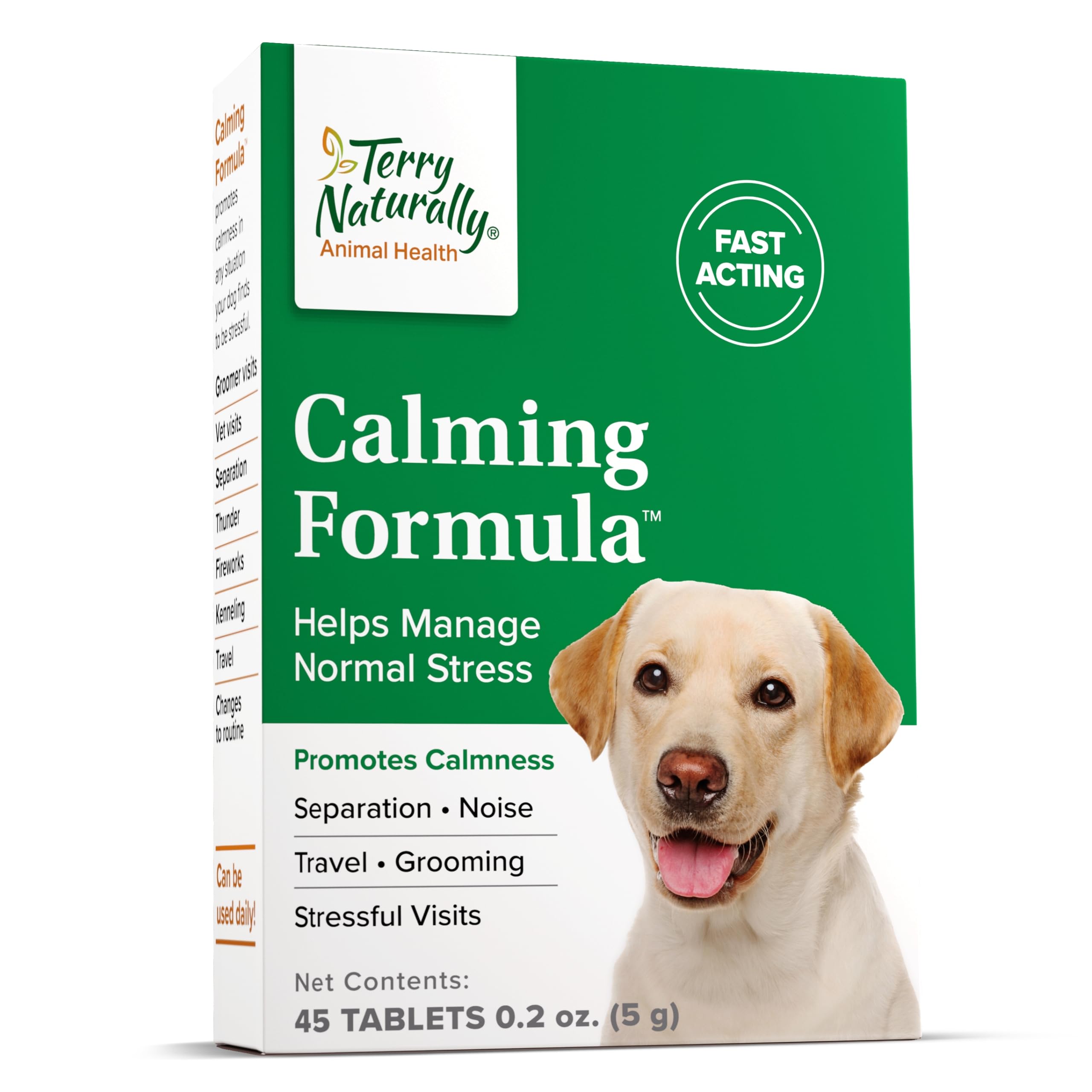 Terry Naturally Animal Health Calming Formula - 45 Tablets - Promotes Calm & Relaxation for Dogs - Non-GMO - 45 Servings