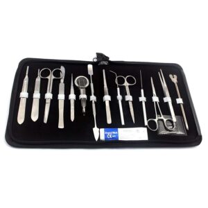 precise canada: premium quality stainless steel biology kit set with tools for medic students of anatomy, biology, veterinary, marine biology with case and scalpel blades included for frogs