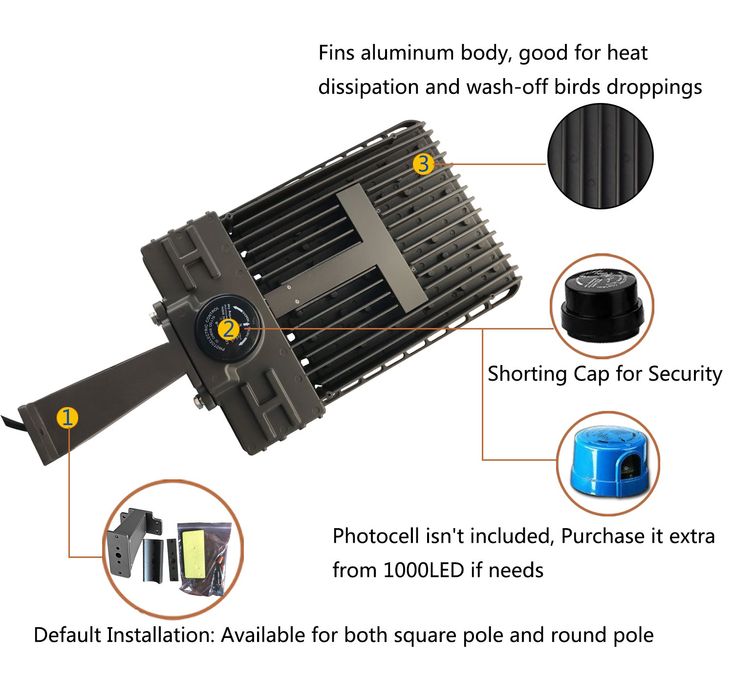 1000LED LED Sheobox Parking Lot Light 200W (600W Eq.) Outdoor Street Light, 5000K AC110-277V Arm Mount, Waterproof IP66