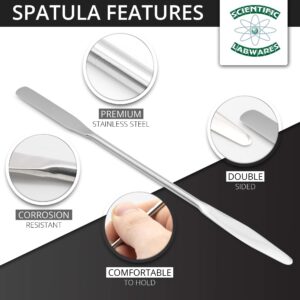 Scientific Labwares Lab Micro Double Ended Spatula Round/Tapered Arrow End, Flat Ends 50 mm X 9 mm, 7" Length, Stainless Steel