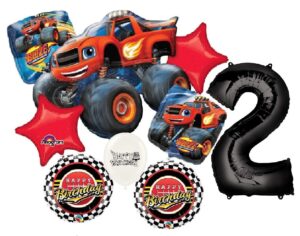 combined brands blaze and the monster machines birthday balloon bundle decoration kit with black number 1-9 option (2nd birthday)