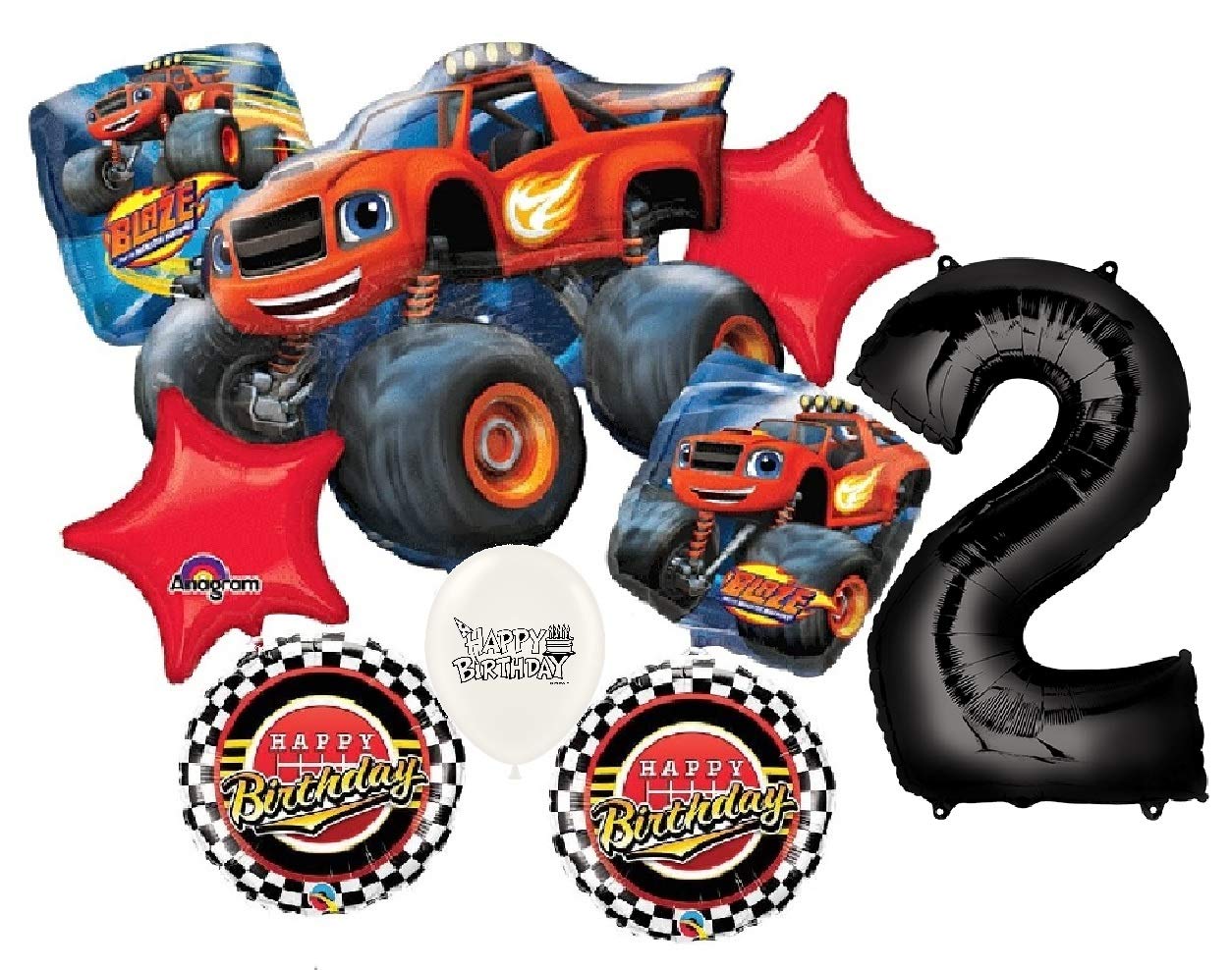 Combined Brands Blaze and the Monster Machines Birthday Balloon Bundle Decoration Kit with Black Number 1-9 option (2nd Birthday)