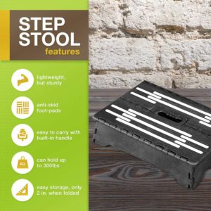 BodyHealt Step Stool - Portable Step Stool for Seniors, Adults & Children. One Step Stool with 4 Inch Lift & Non-Slip Wide Step Platform. Fold Up Step Stool for Bed & Bath. Car Step Stool for Elderly