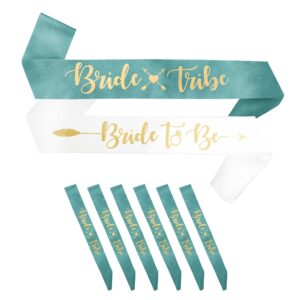 bachelorettesy bride tribe bridesmaids sashes 8 pack satin bachelorette sashes for bridal shower decorations, bachelorette party decorations, bachelorette party favors girls' night out – mint