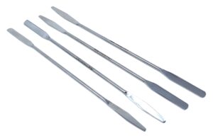 pack of 4 lab micro double ended spatula round/tapered arrow end (flat ends 50mm x 9mm), 9" l, stainless steel