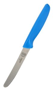 dairy blue kitchen knife - 4.5” steak and vegetable knife - razor sharp curved tip, serrated edge - color coded kitchen tools by the kosher cook