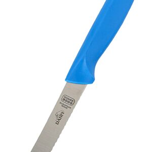 Dairy Blue Kitchen Knife - 4.5” Steak and Vegetable Knife - Razor Sharp Curved Tip, Serrated Edge - Color Coded Kitchen Tools by The Kosher Cook