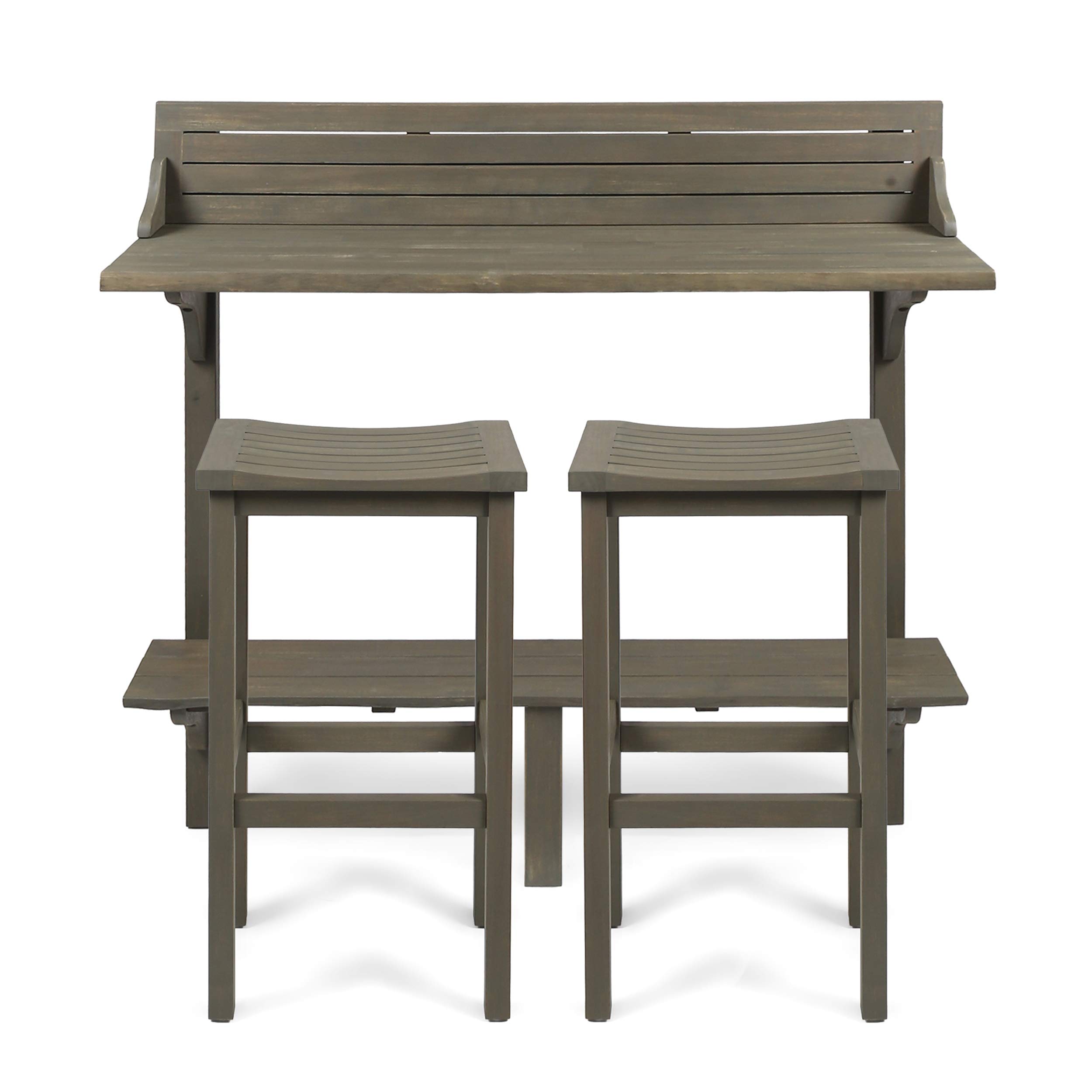 Christopher Knight Home Caribbean Outdoor Acacia Wood Balcony Bar Set, 3-Pcs Set, Grey Finish