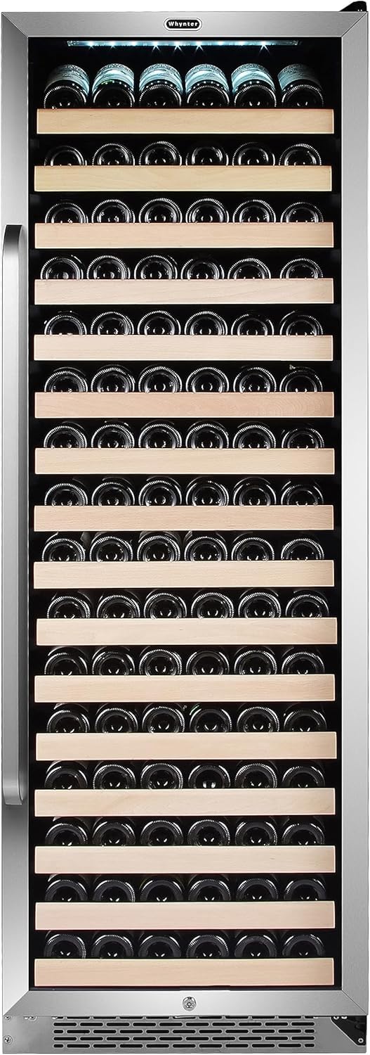 Whynter BWR-1662SD 166 Built-in or Freestanding Stainless Steel Compressor Large Capacity Wine Refrigerator Rack for Open LED Display, Black-166 Bottle, Black