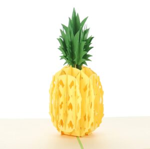 igifts and cards hawaiian pineapple 3d pop up greeting card - fruit, yellow, sweet, tropical, green, health, hawaii, half-fold, get well, just because, love, special days, thank you, happy birthday