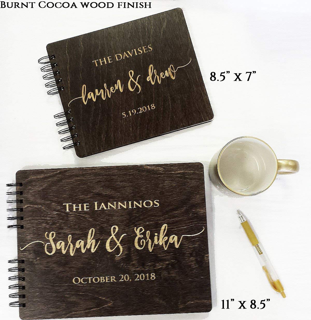 Wooden Wedding Guest Book Custom Made in USA (11"x8.5", Black Stain) Wood Rustic Vintage Personalized 50th Anniversary Bridal Shower Guestbook