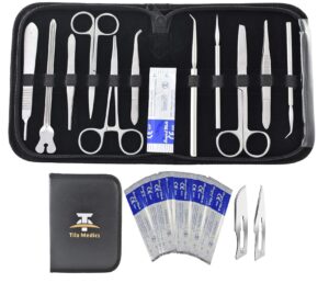 22pcs advanced dissection kit for medical biology & veterinary students- anatomy lab botany animal frog etc dissecting kit. premium stainless steel scalpel knife handle-11 blades