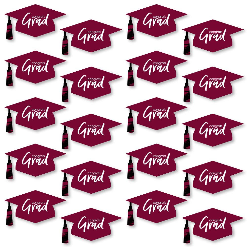 Big Dot of Happiness Maroon Graduation Hat Decorations - DIY Large Party Essentials - 20 Count