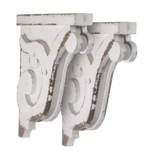 american art decor set of 2 corbel shelf brackets - vintage decorative shelving & storage - rustic farmhouse decor for living room, bedroom, kitchen, office & more (white, 12”x2 x7.75”)