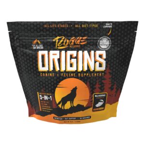 rogue pet science origins 5-in-1 dog supplement - powdered food topper w/natural omega 3 fish oil - supports healthy digestion, skin, and coat - helps reduce itching & joint inflammation (2 lbs)