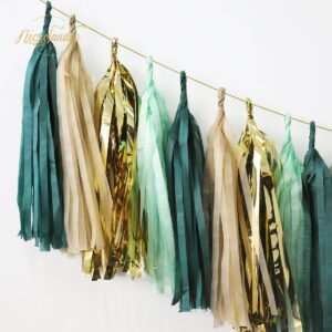 NICROLANDEE 20Pcs Wedding Party Tassel Sage Green Champagne Gold and Teal Tassel Garland for Rustic Style Bridal Shower Baby Shower Spring Decor Birthday Eucalyptus Neutral Decorations (Green)