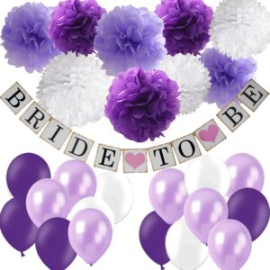 purple bridal shower decorations set- bride to be banner white lavender purple big size tissue paper flower pom poms latex balloons for lavender purple wedding party decor/bachelorette party