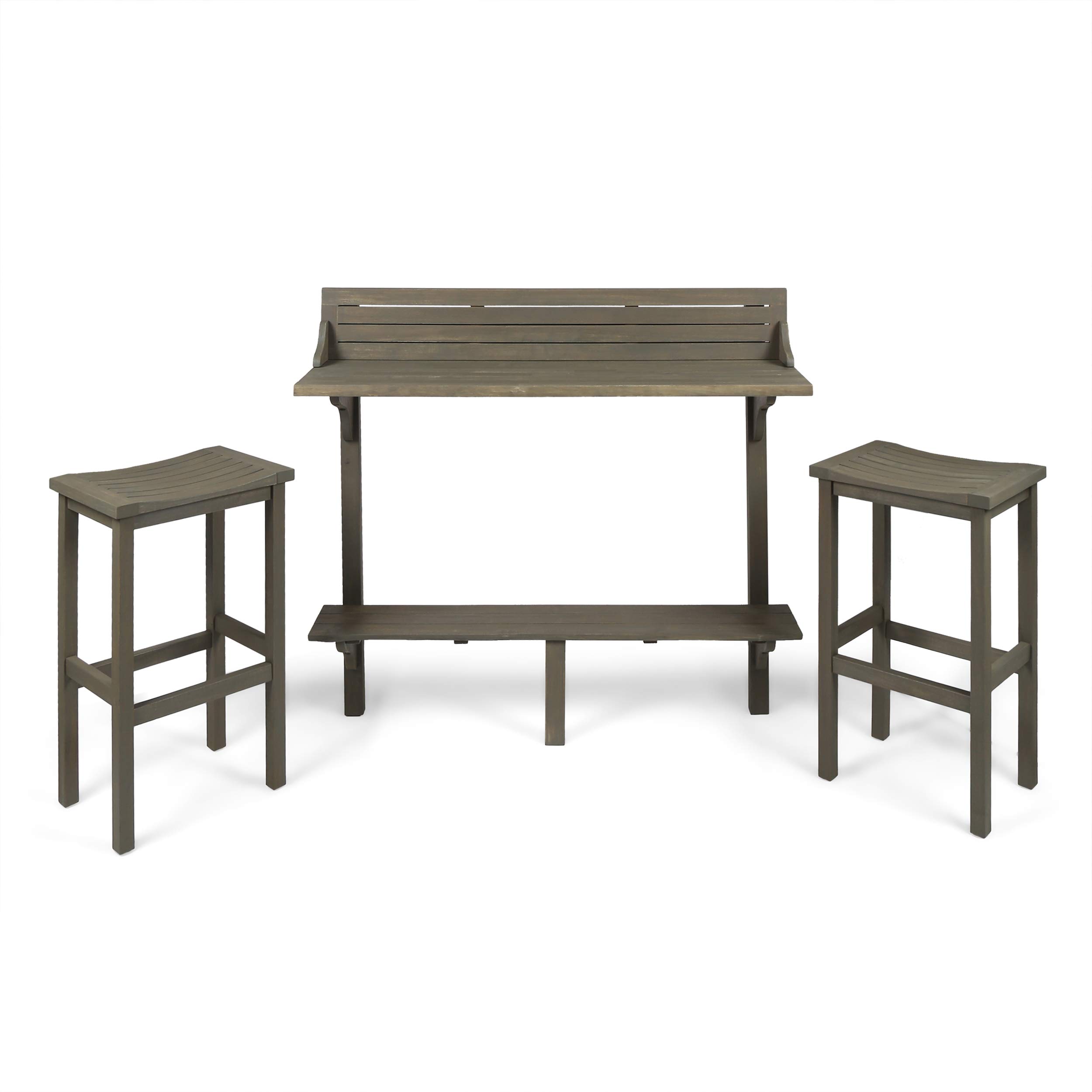 Christopher Knight Home Caribbean Outdoor Acacia Wood Balcony Bar Set, 3-Pcs Set, Grey Finish