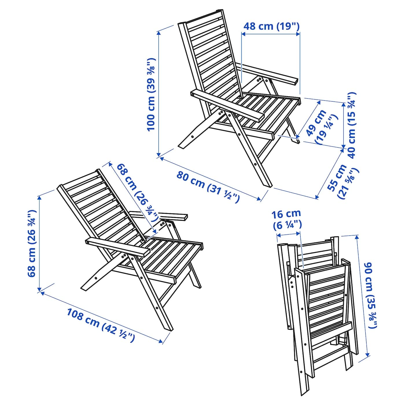 Ikea Applaro Reclining Chair Outdoor Brown Foldable 702.085.39