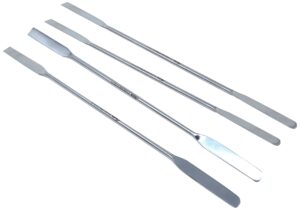 pack of 4 lab micro double ended spatula square/round end (flat ends 50mm x 9mm), 9" length, stainless steel