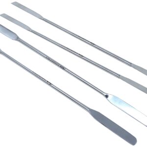 Pack of 4 Lab Micro Double Ended Spatula Square/Round End (Flat Ends 50mm x 9mm), 9" Length, Stainless Steel