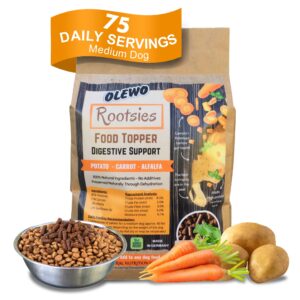 olewo rootsies food topper – sensitive stomach dog food, fiber for dog stool hardener, dog food toppers for picky eaters, probiotics for dogs digestive and dog gut health, 2.2 lbs