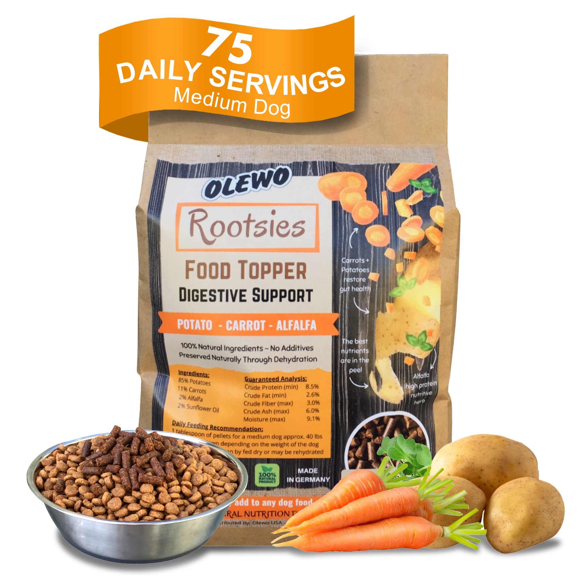 Olewo Rootsies Food Topper – Sensitive Stomach Dog Food, Fiber for Dog Stool Hardener, Dog Food Toppers for Picky Eaters, Probiotics for Dogs Digestive and Dog Gut Health, 2.2 lbs