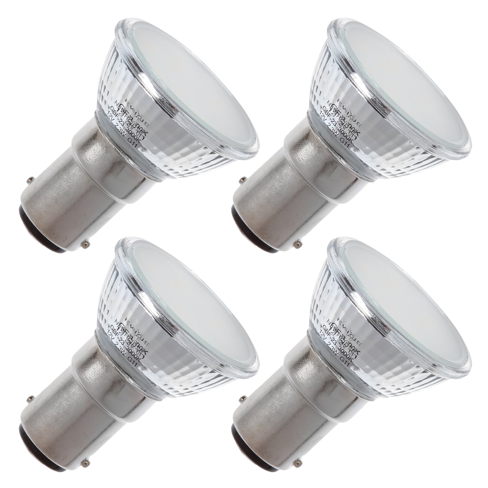 Newhouse Lighting 2.3W (20W Equiv.) Modern GBF Base LED Elevator Bulb BA15D, Halogen Replacement, 12V, 3000K, 200 Lumens, 4-Pack, White (GBF-2320-4)