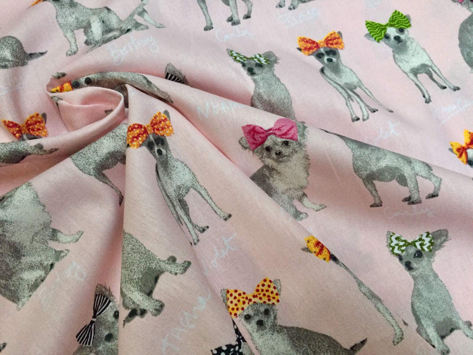 Chihuahua Dog 100% Cotton Poplin Fabric Print - Animal Dogs Material - 59'' Wide - Pink (Sold by The Yard)